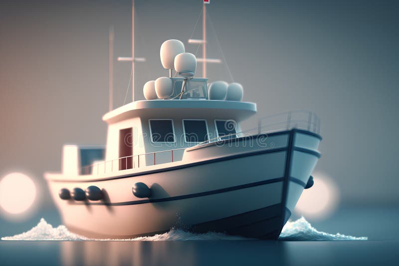 Fishing Boat on the Water. 3d Render. Vintage Style Stock Illustration ...