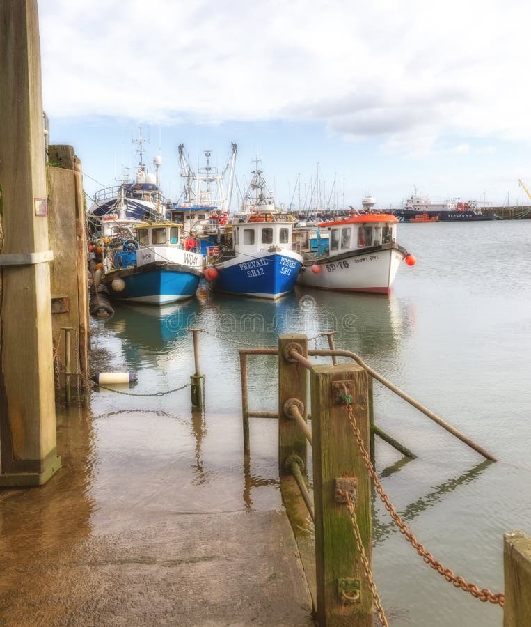 Fishing boats in harbour editorial stock image. Image of coast - 376148364