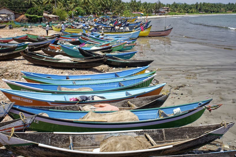 Fishing Boats Parked on the Beach of Murdeshwar Stock Photo - Image of ...