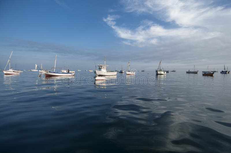 Fishing Boats at Peruvian Bay Stock Photo - Image of american, anchored ...