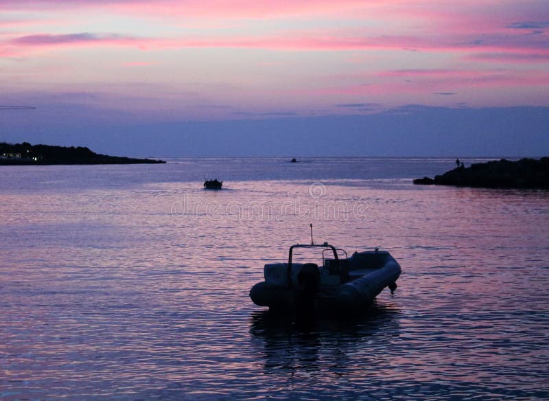 Fishing Boats at Sunset in Port Stock Photo - Image of italy, marina ...