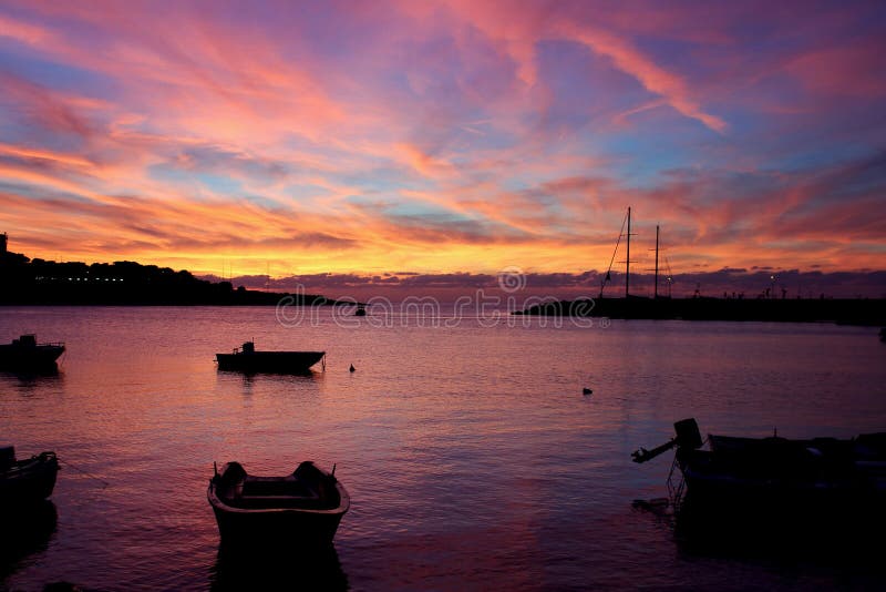 Fishing Boats at Sunset in Port Stock Photo - Image of navigation ...