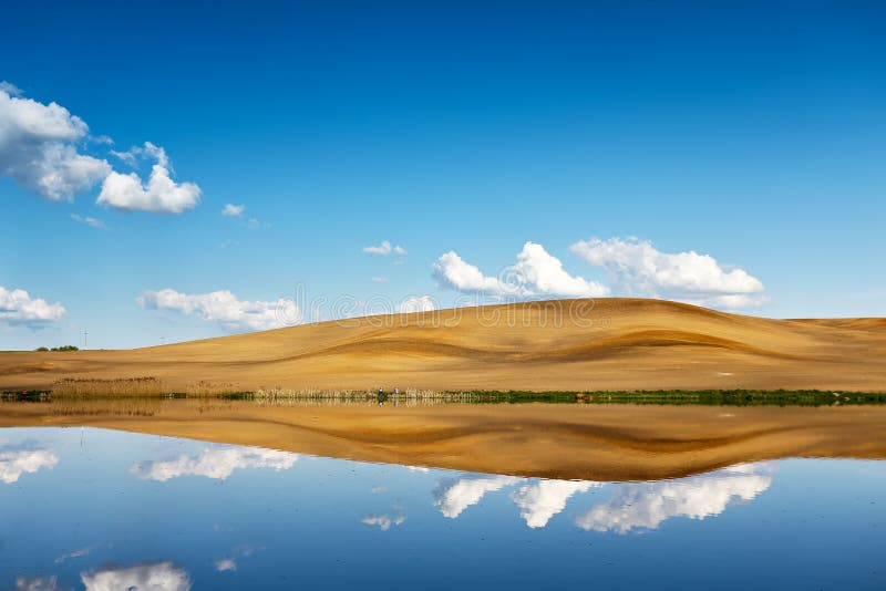 Fishing on a Calm Water. Hills and Sky Stock Image - Image of natural ...
