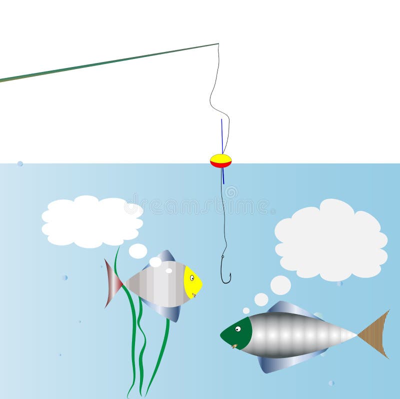 On Fishing. Dialogue of Two Fish Swimming Past the Hook Stock Vector ...