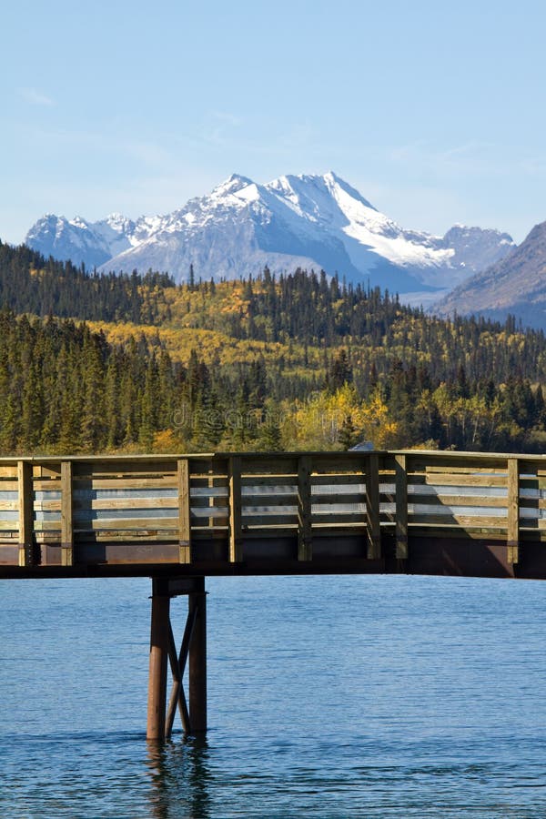 Fishing Dock with Lake and Mountains Behind Carcross, Yukon Stock Image ...
