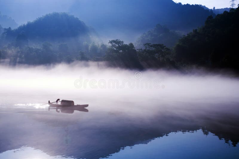 Fishing-boat on the Dongjiang Lake Stock Image - Image of asia, magical ...