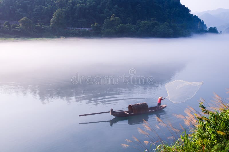 Fishing-boat on the Dongjiang Lake Stock Image - Image of asia, magical ...