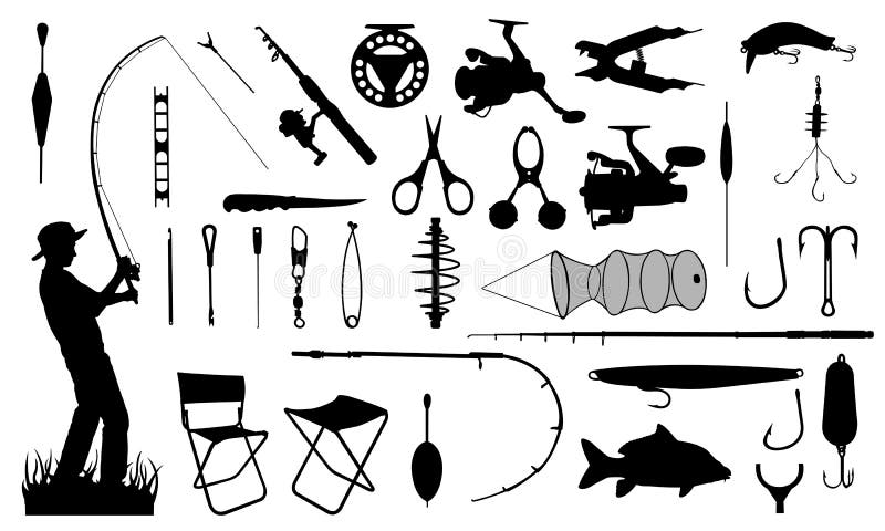 Fishing elements set stock vector. Illustration of hook - 84831873