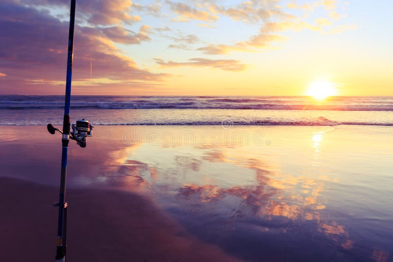 Fishing Equipment with Sunset Background Stock Image - Image of fish ...