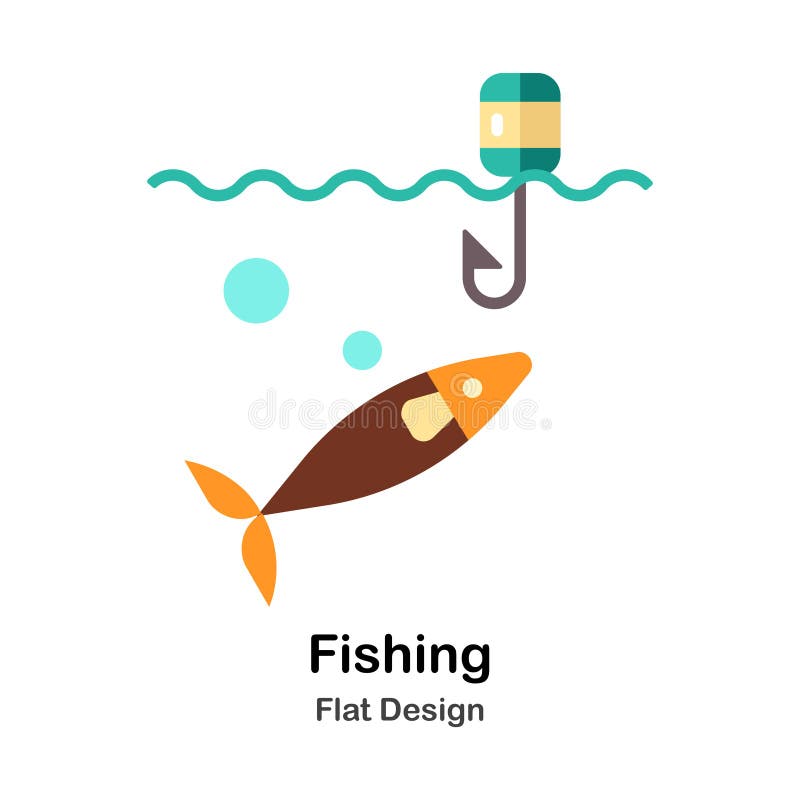 Fishing Flat Icon stock vector. Illustration of lake - 123475057