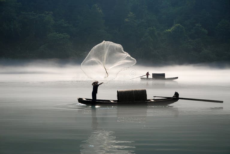 Fishing in the fog river stock image. Image of fishing - 18724039