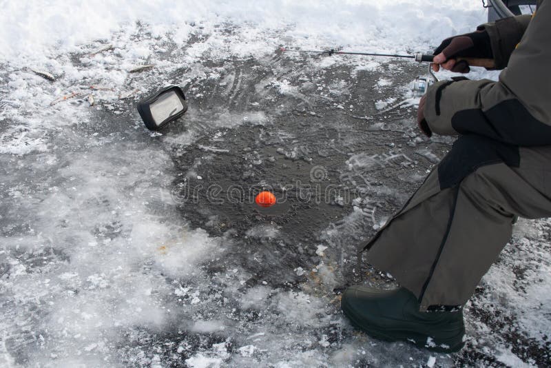 Fishing on a Frozen Lake in Winter Stock Image - Image of hole, lagoon ...