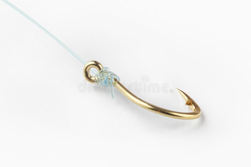 Fishing Golden Hook with Fishing Line on White Background Stock Photo ...