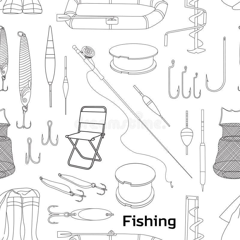 Fishing hand drawn pattern stock vector. Illustration of lake - 72524587