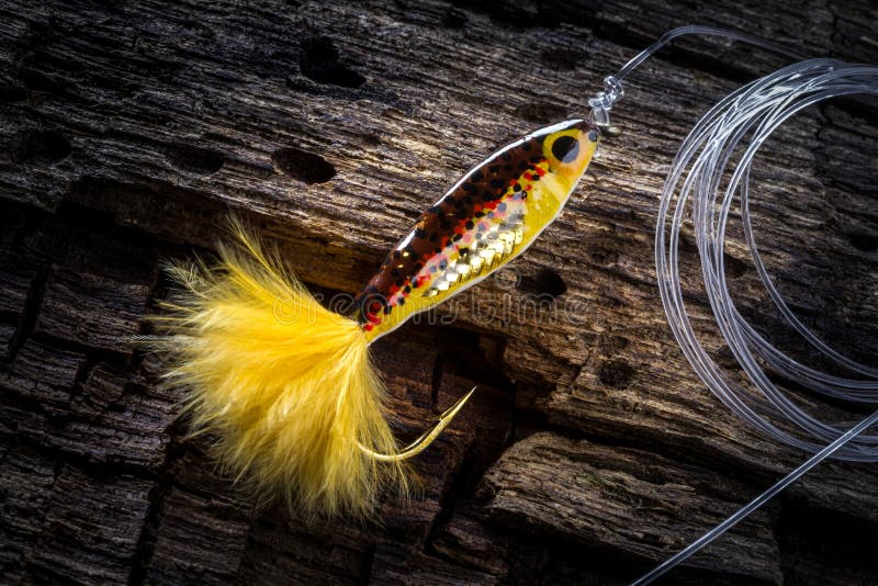 Fishing hook with feather stock photo. Image of close - 170491276