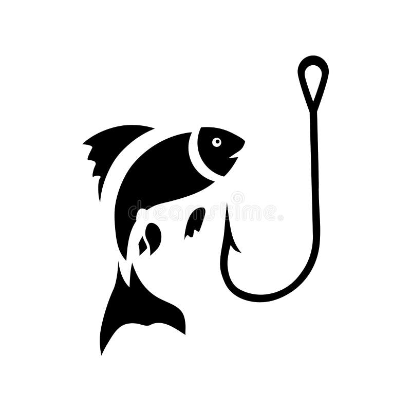 Fishing Hook and Fish Icon, Outline Style Stock Vector - Illustration ...