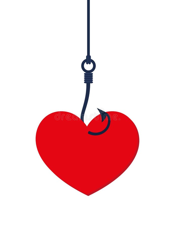 On Fishing Hook Hanging Heart. Deception, a Trap on the Hook Stock ...