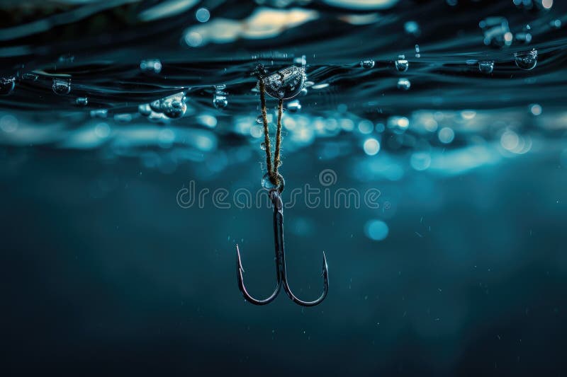 A Fishing Hook Lies at the Surface of the Water, Waiting for Its Catch ...