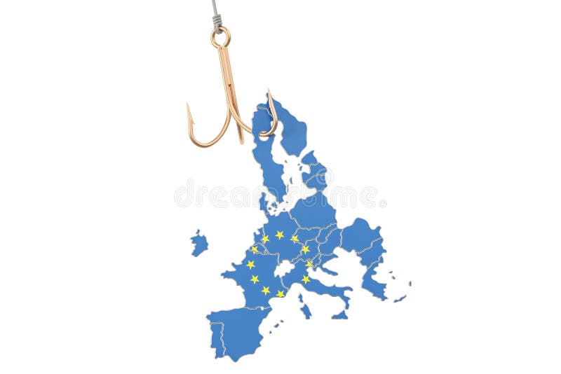 Fishing Hook with Map of EU, 3D Rendering Stock Illustration ...