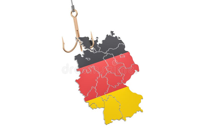 Fishing Hook with Map of Germany, 3D Rendering Stock Illustration ...