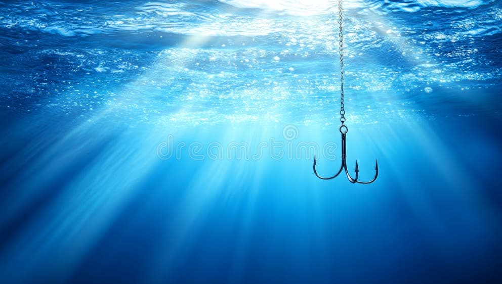 A Fishing Hook on a String, Immersed in the Pristine Waters of the Sea ...