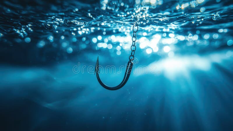 Fishing Hook Submerged in Water with Ripples and Reflections on the ...