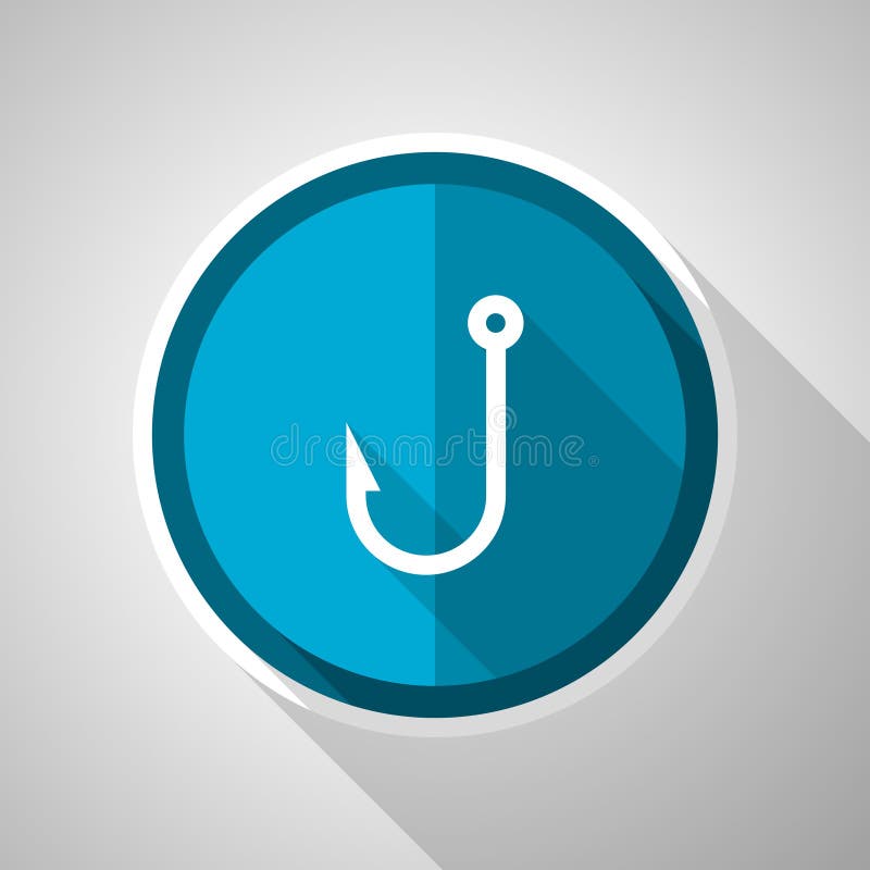 Fishing Hook Symbol, Flat Design Vector Blue Icon with Long Shadow ...
