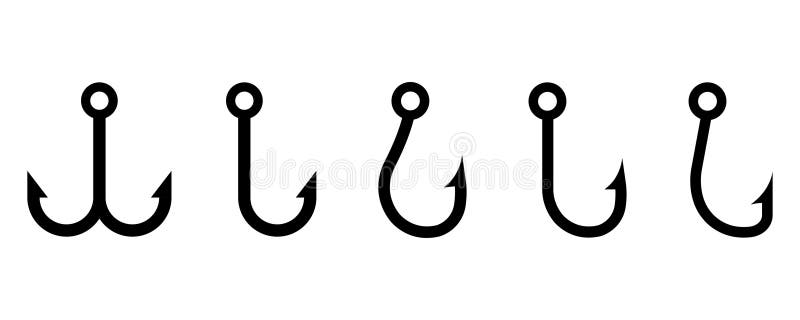 Fishing Hook Vector Icons Set. Angler Equipment. Black Fishing Hooks ...