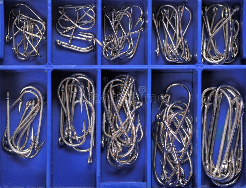 Fishing hooks in the box stock image. Image of fishing - 61216019