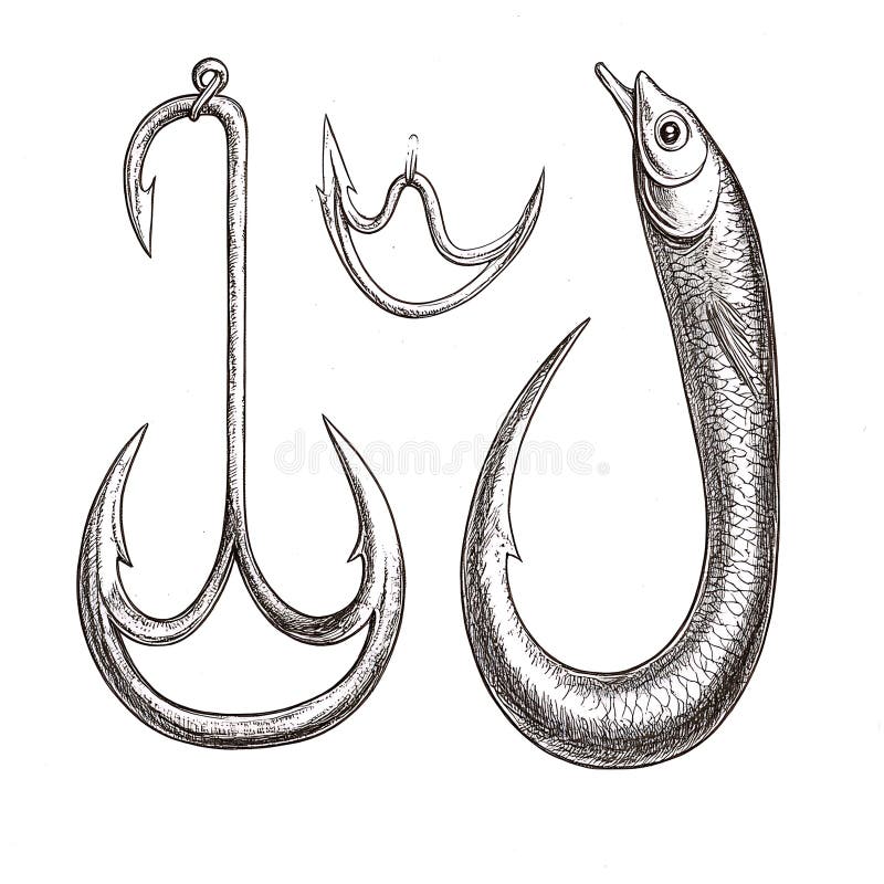 Fishing Hooks and Hooked Fish Illustration Stock Illustration ...