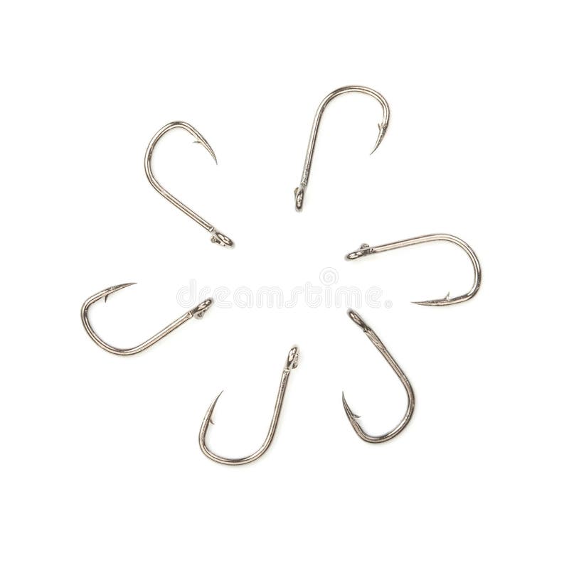 Fishing Hooks Isolated on White Top View Close Up Stock Image - Image ...