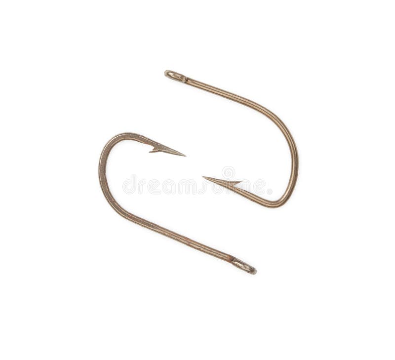 Fishing Hooks Isolated on White Top View Close Up Stock Image - Image ...
