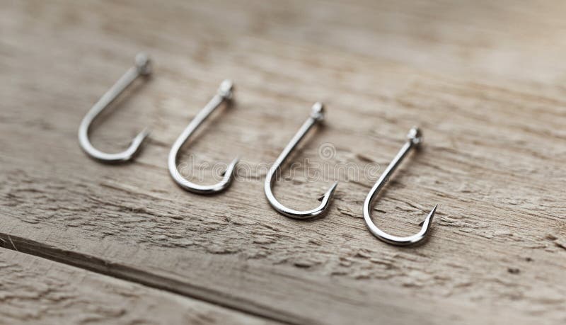 Fishing Hooks on a Wooden Board. Close-up of a Fishing Hook Stock Image ...