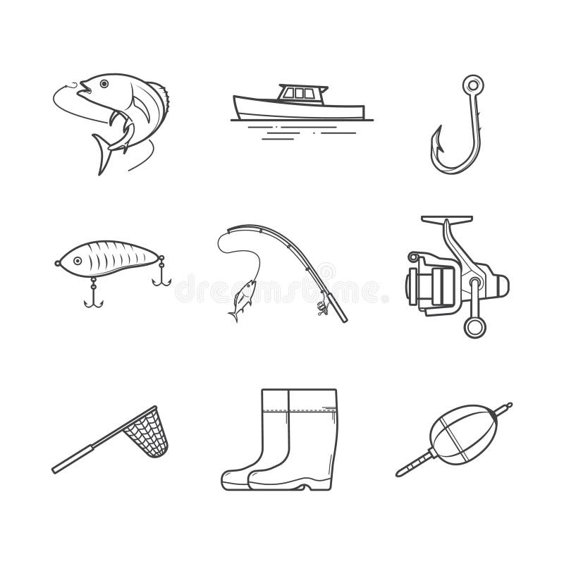 Fishing icon set stock vector. Illustration of fishing - 99568058