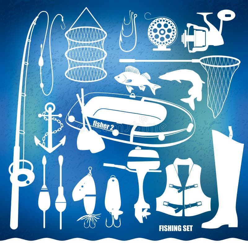 Fishing icon set stock vector. Illustration of banners - 81392409