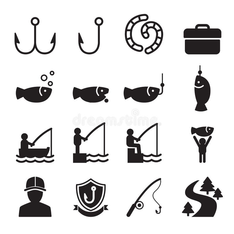 Fishing Icon, Black Vector Sign with Editable Strokes, Concept ...