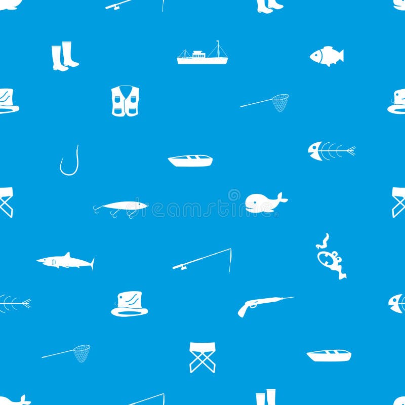 Fishing Icons Blue and White Seamless Pattern Stock Vector ...
