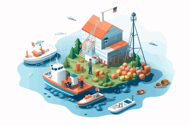 Fishing Industry Isometric Vector Flat Isolated Vector Style ...
