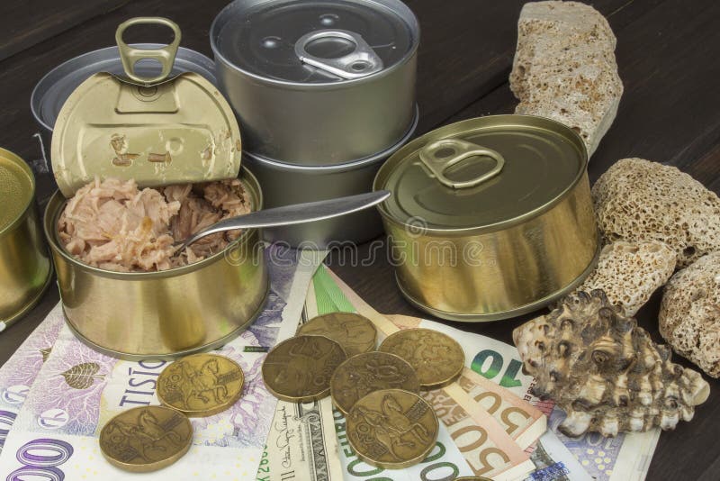 Fishing Industry. Sales of Canned Fish Stock Photo - Image of preserved ...