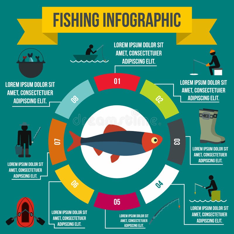 Fishing Infographic Elements, Flat Style Stock Illustration ...