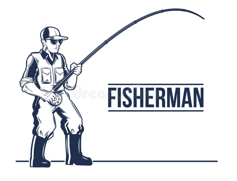 Fishing Label Emblem with Rod and Fisherman. Stock Vector ...