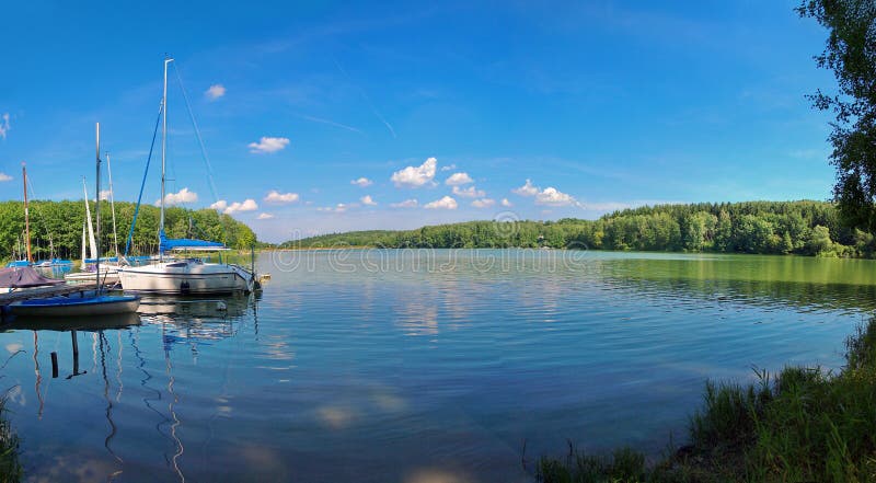 Fishing Lake with Sailing Ships - Panorama Stock Photo - Image of ...
