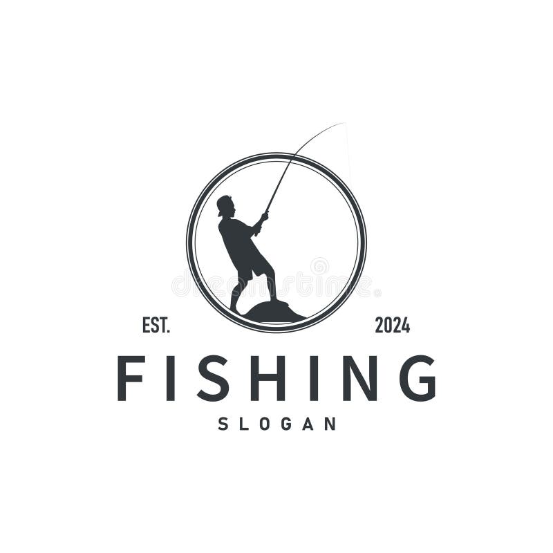 Fishing Logo Design Silhouette of River Angler with Hook Illustration ...