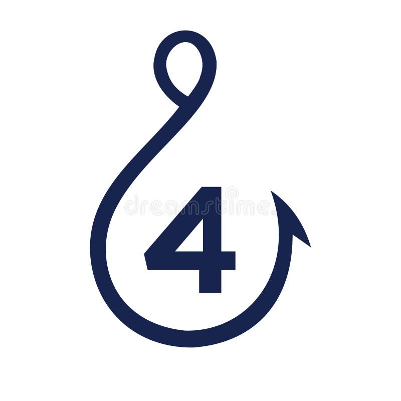 Fishing Logo on Letter 4 Sign, Fishing Hook Logo Template Stock Vector ...