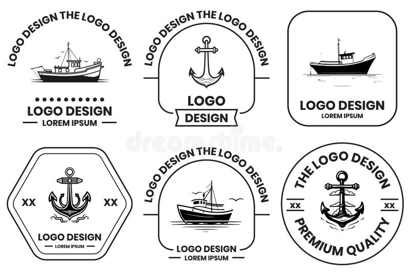 Fishing and Maritime Logo in Flat Line Art Style Stock Vector ...
