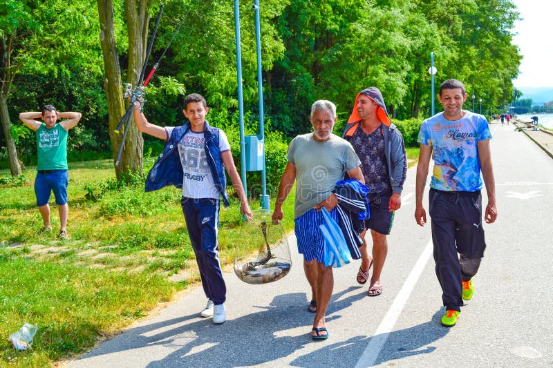 Fishing Men with Rich Catch at Rowing Channel Alley Plovdiv City ...