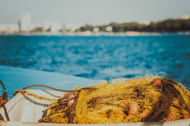 Fishing Net in Cyprus, Yellow Net with Red Floats Stock Photo - Image ...