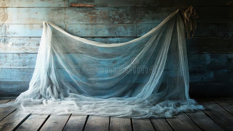 Fishing Net Draped on Rustic Wooden Wall Stock Illustration ...