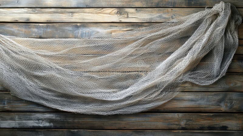 Fishing Net Draped on Rustic Wooden Wall Stock Illustration ...