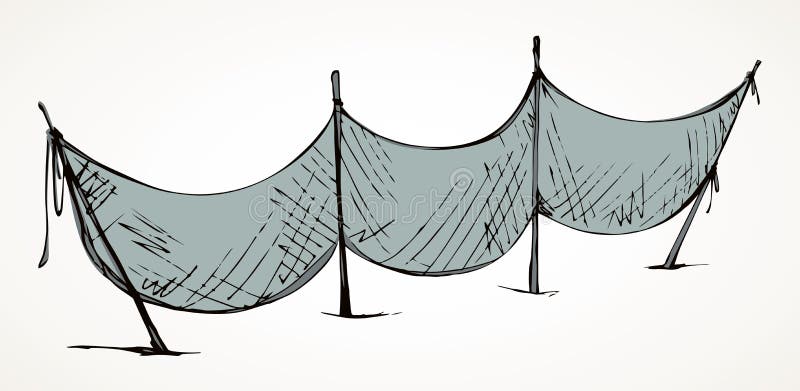 The Fishing Net Dries on the Shore. Vector Drawing Stock Vector ...
